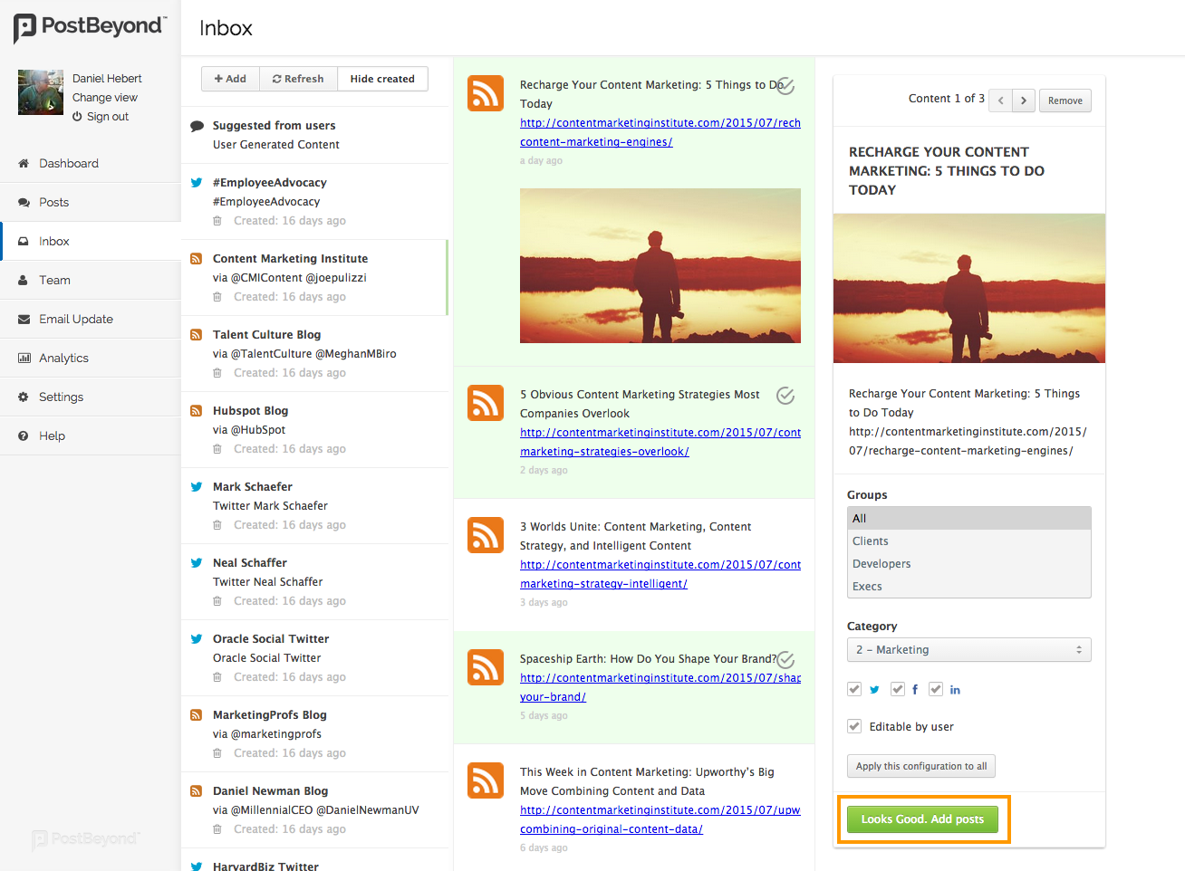 What's New? PostBeyond Inbox (Content Aggregation Engine)